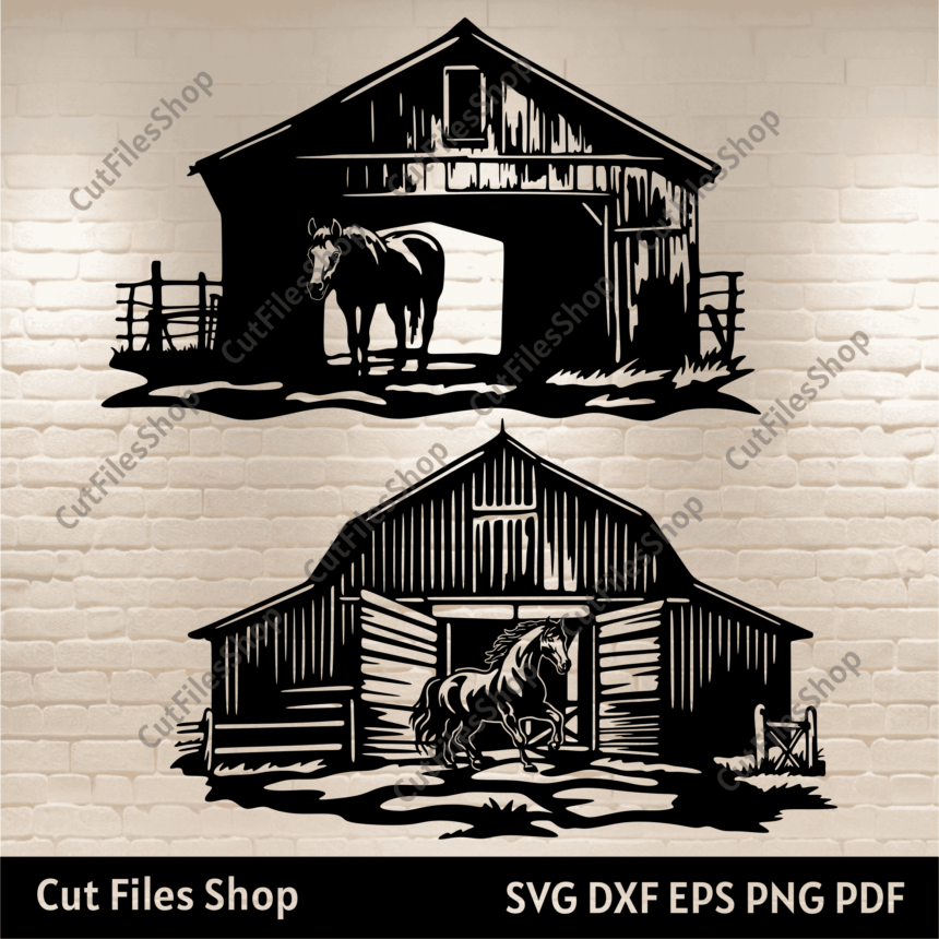 Horse Dxf for Laser cut, Horse scene Svg for Cricut, Farm dxf files