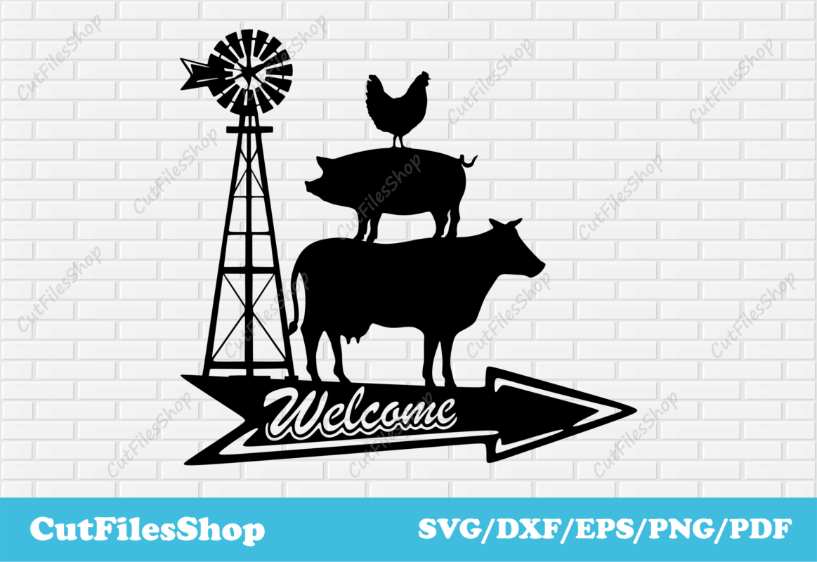 Farm welcome dxf svg, vane dxf for laser cutting, DXF for cnc, plasma ...