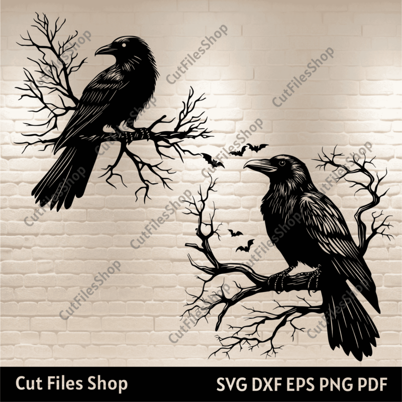 Raven scenes SVG for Cricut Joy, Dxf for CNC, Glowforge cut files ...