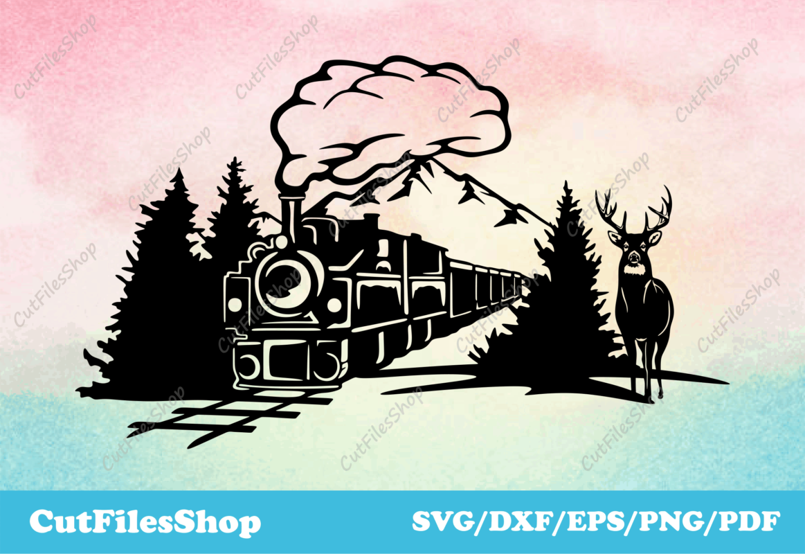 Landscape dxf files, cutting files, train dxf, forest dxf, nature dxf ...