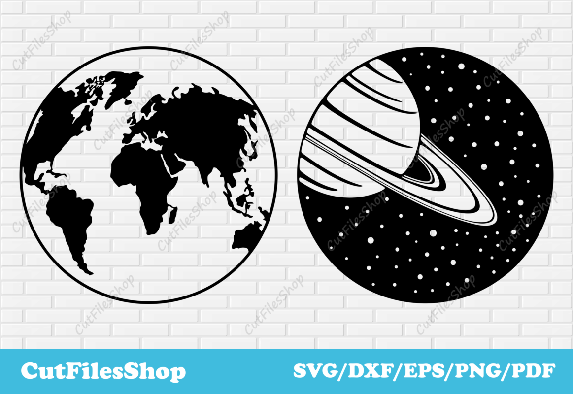 Planets svg files, Earth dxf files, Space svg, vector images for laser ...