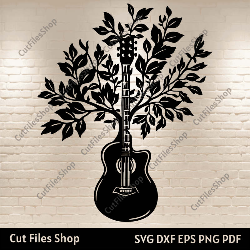 Guitar Tree Svg, Guitar cut files for Cricut, Guitar dxf for Laser cut ...