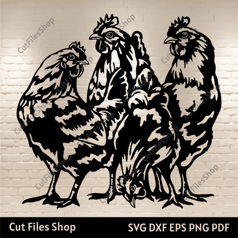 Chickens Svg, Chicken Silhouette Dxf, Cnc cutting files, Chicken for ...