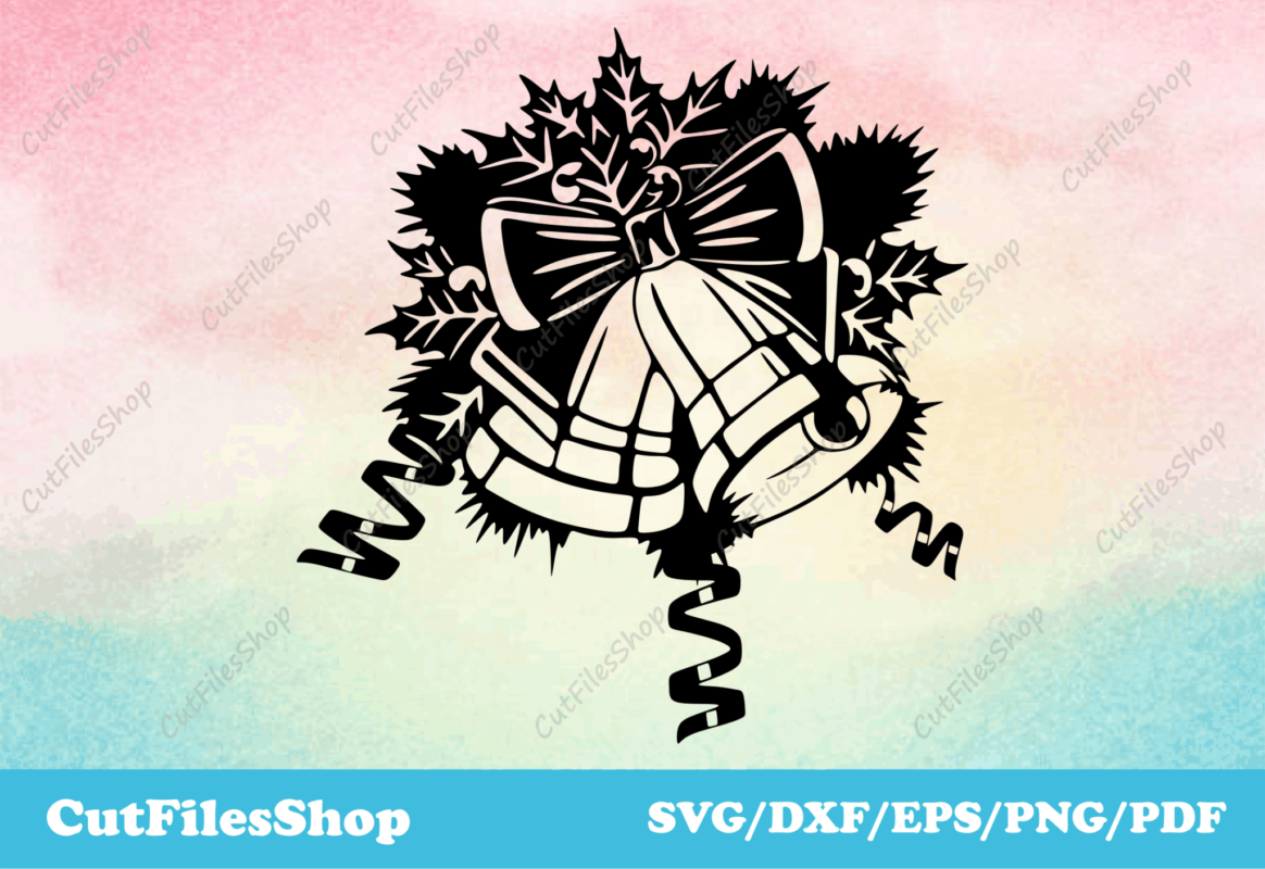 Christmas bells cut files, christmas dxf for laser cut, vector image ...