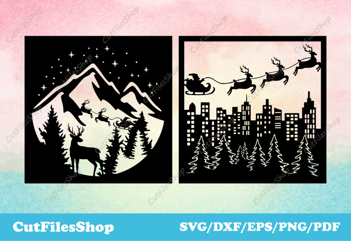 Christmas scenes dxf, SVG cut files for cricut, DXF for laser cut ...